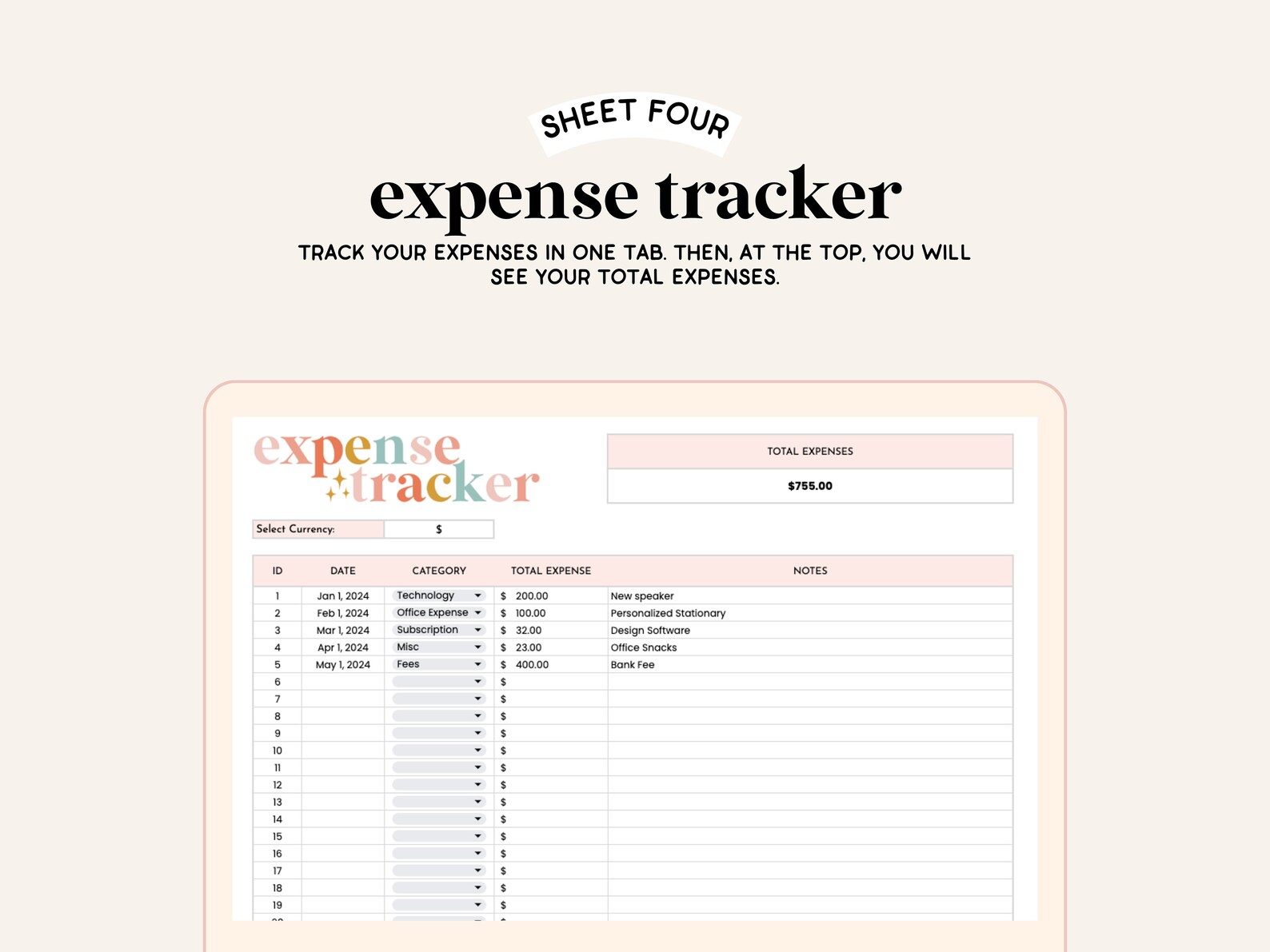 All-in-one Business Spreadsheet | Income Tracker | Expense Tracker ...