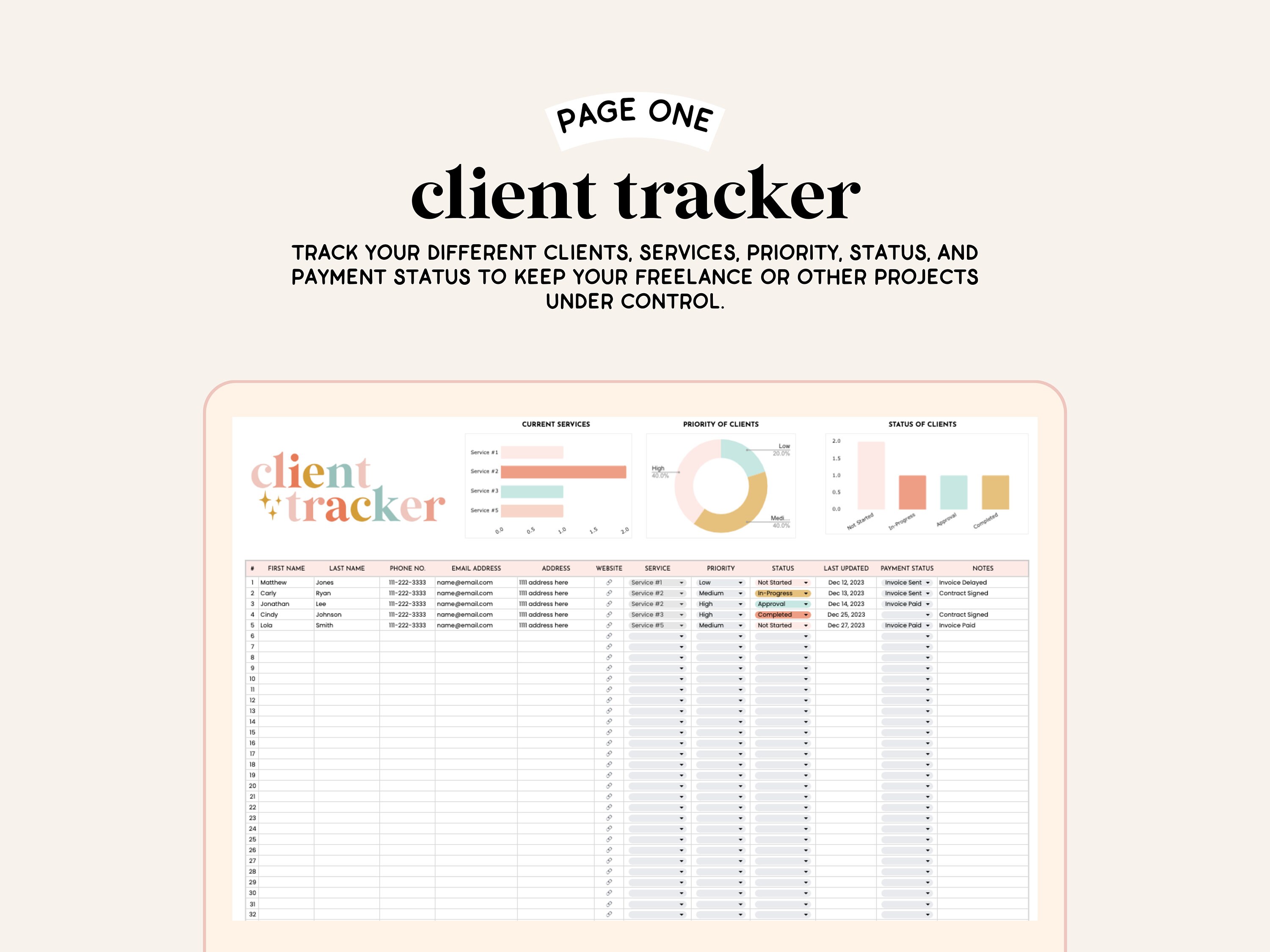 Client Spreadsheet | Client Tracker | Client Relationship Management ...