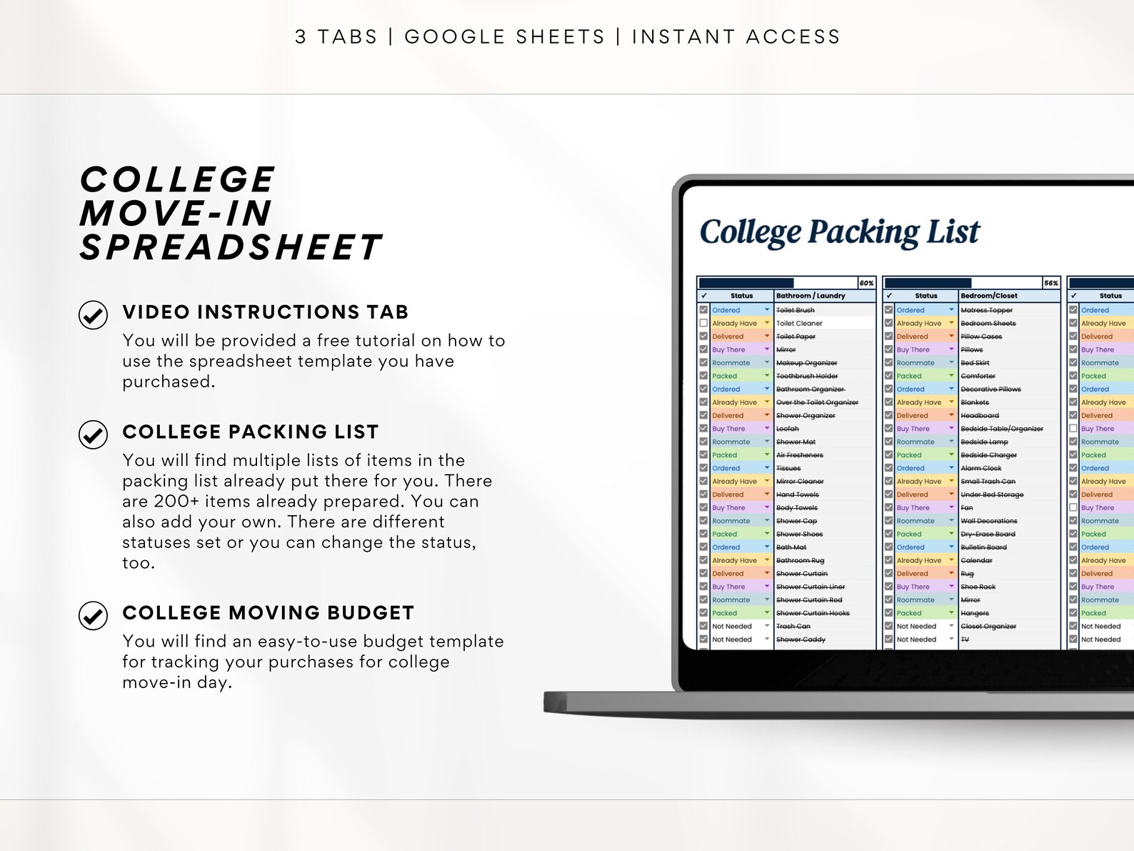 College Move in Checklist | College Move in Spreadsheet | Dorm ...