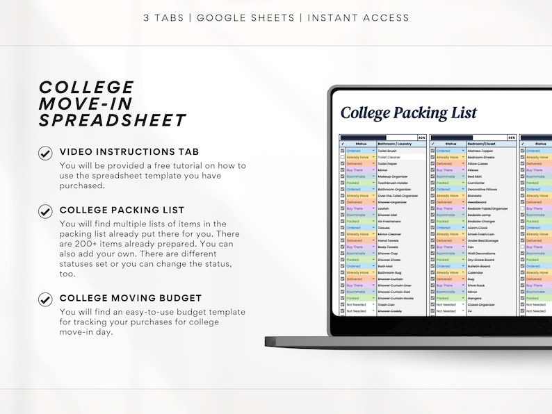 College Move in Checklist | College Move in Spreadsheet | Dorm ...