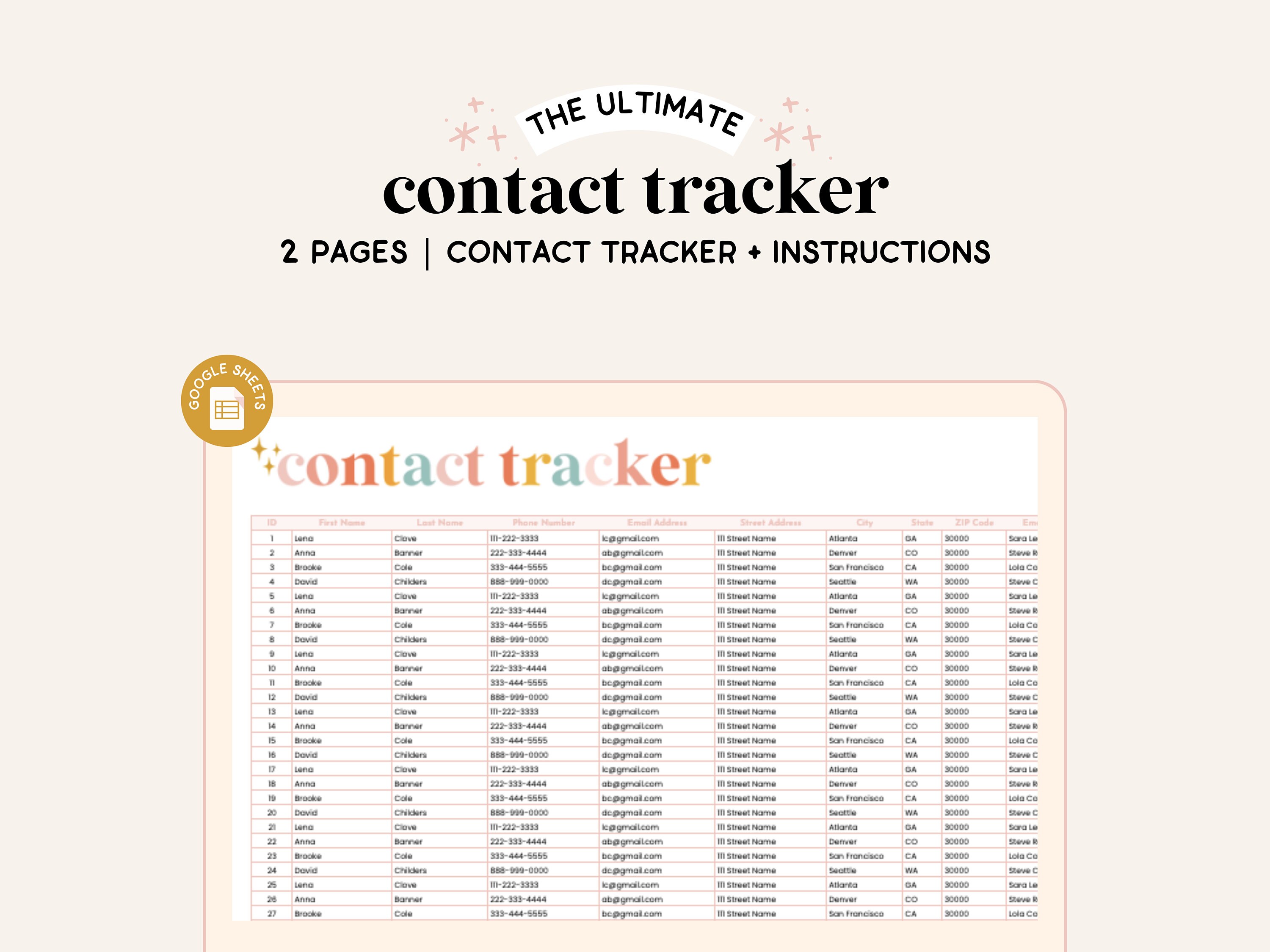 Contact List Template | Address Book List | Contact Information ...