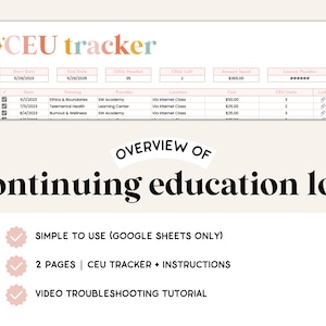 Continuing Education Spreadsheet Google Sheets CEU Tracker - Etsy