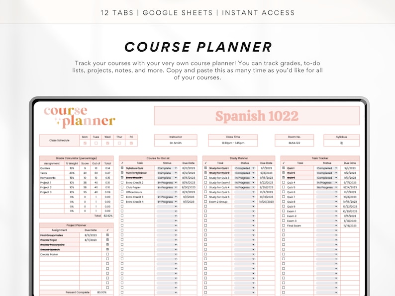 2024 College Planner Spreadsheet With Habit + Budget Tracker | Google ...