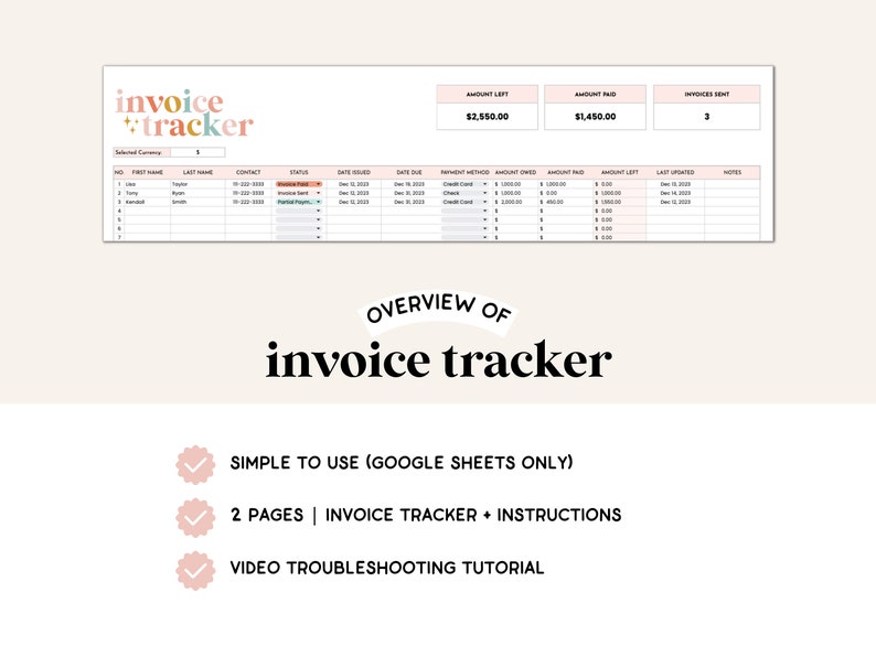 Invoice Spreadsheet | Invoice Tracker | Invoice Tracking | Invoice ...