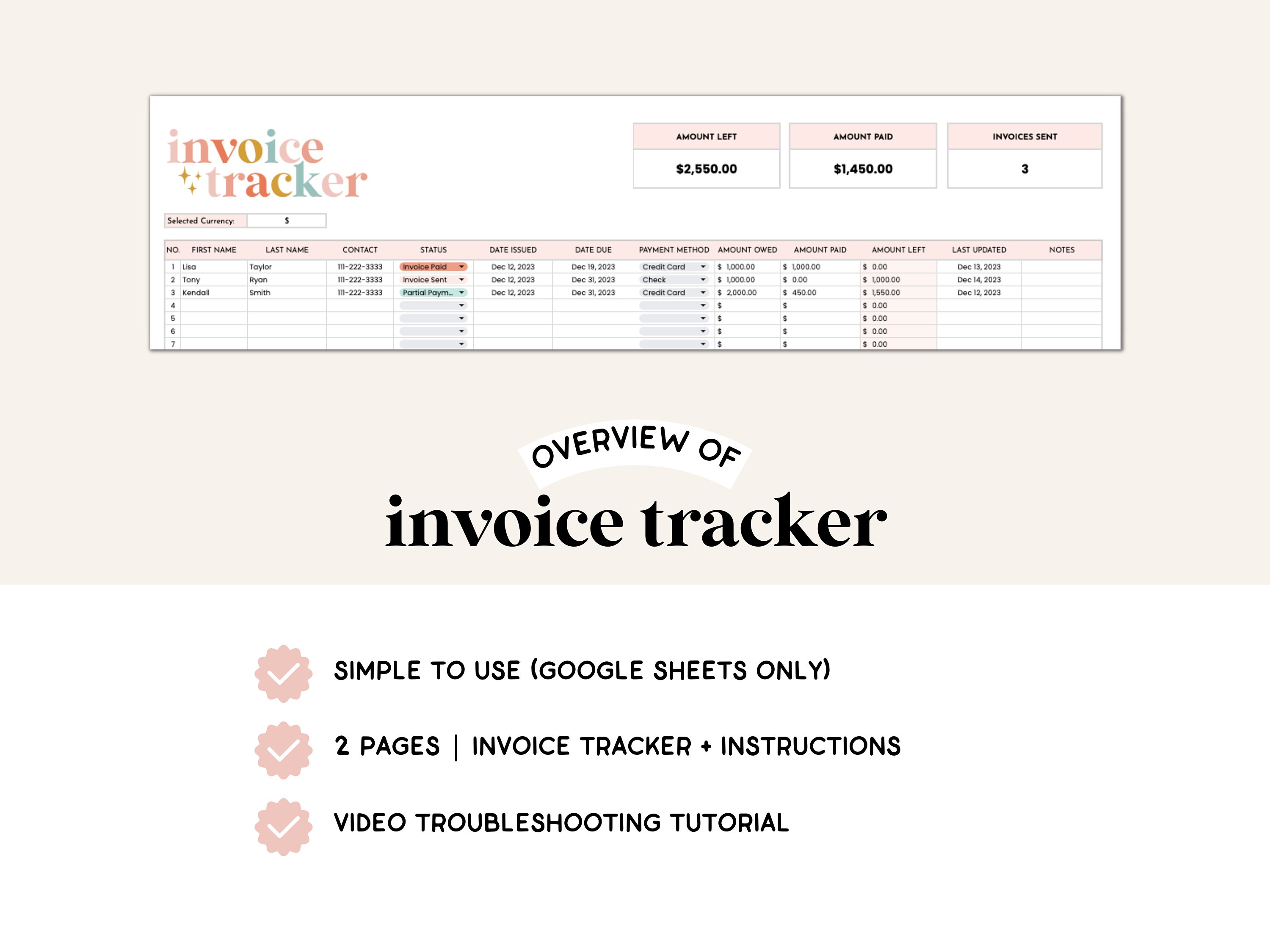 Invoice Spreadsheet | Invoice Tracker | Invoice Tracking | Invoice ...
