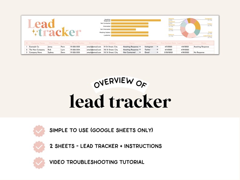 Lead Tracker Spreadsheet Google Sheets Client Sales - Etsy