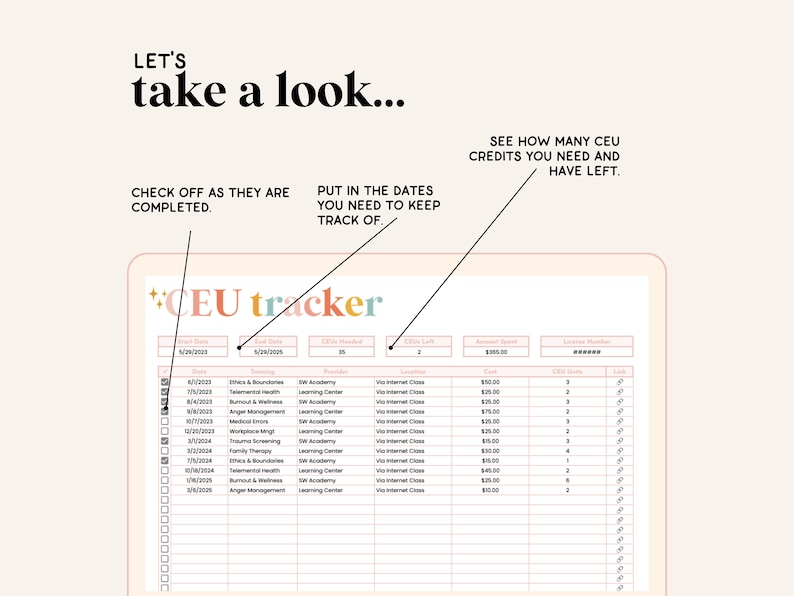 Continuing Education Spreadsheet | Google Sheets | CEU Tracker ...