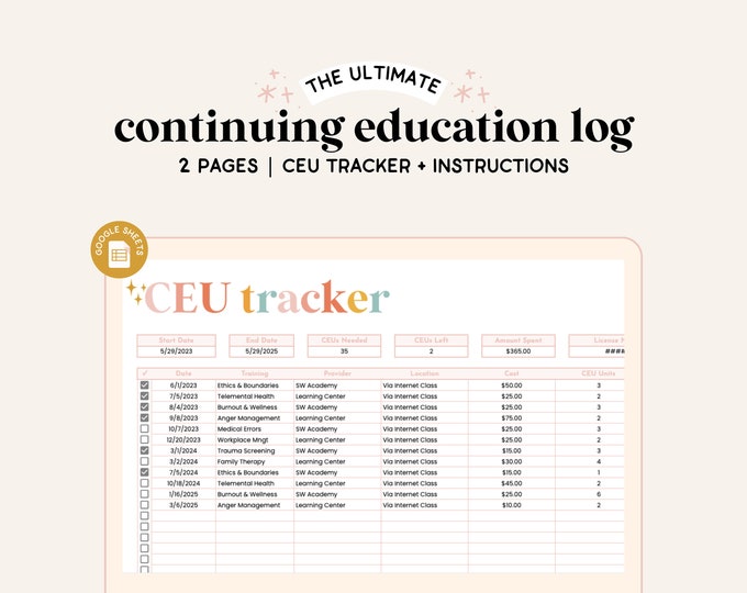 Complete Continuing Education Tracker for Professional Development Easy ...