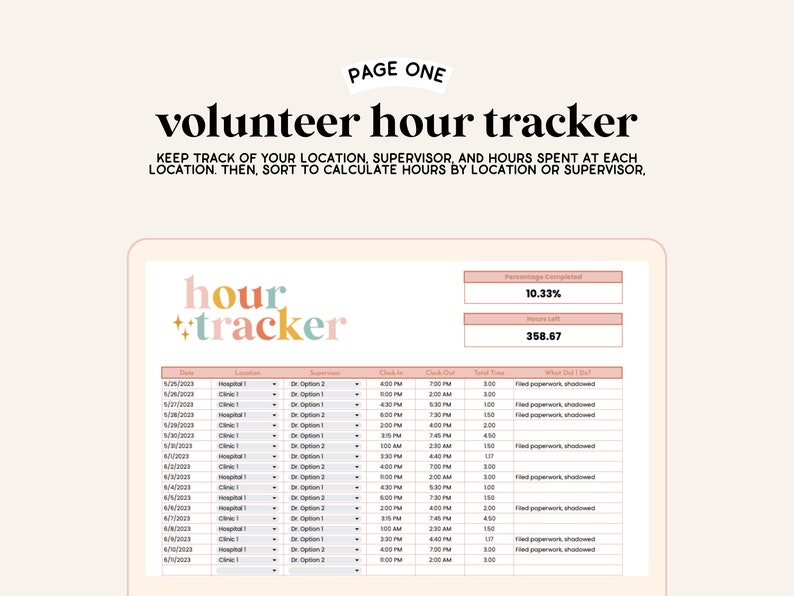 Shadowing Log Tracker | Clinical Supervision Hour Tracker | Internship ...