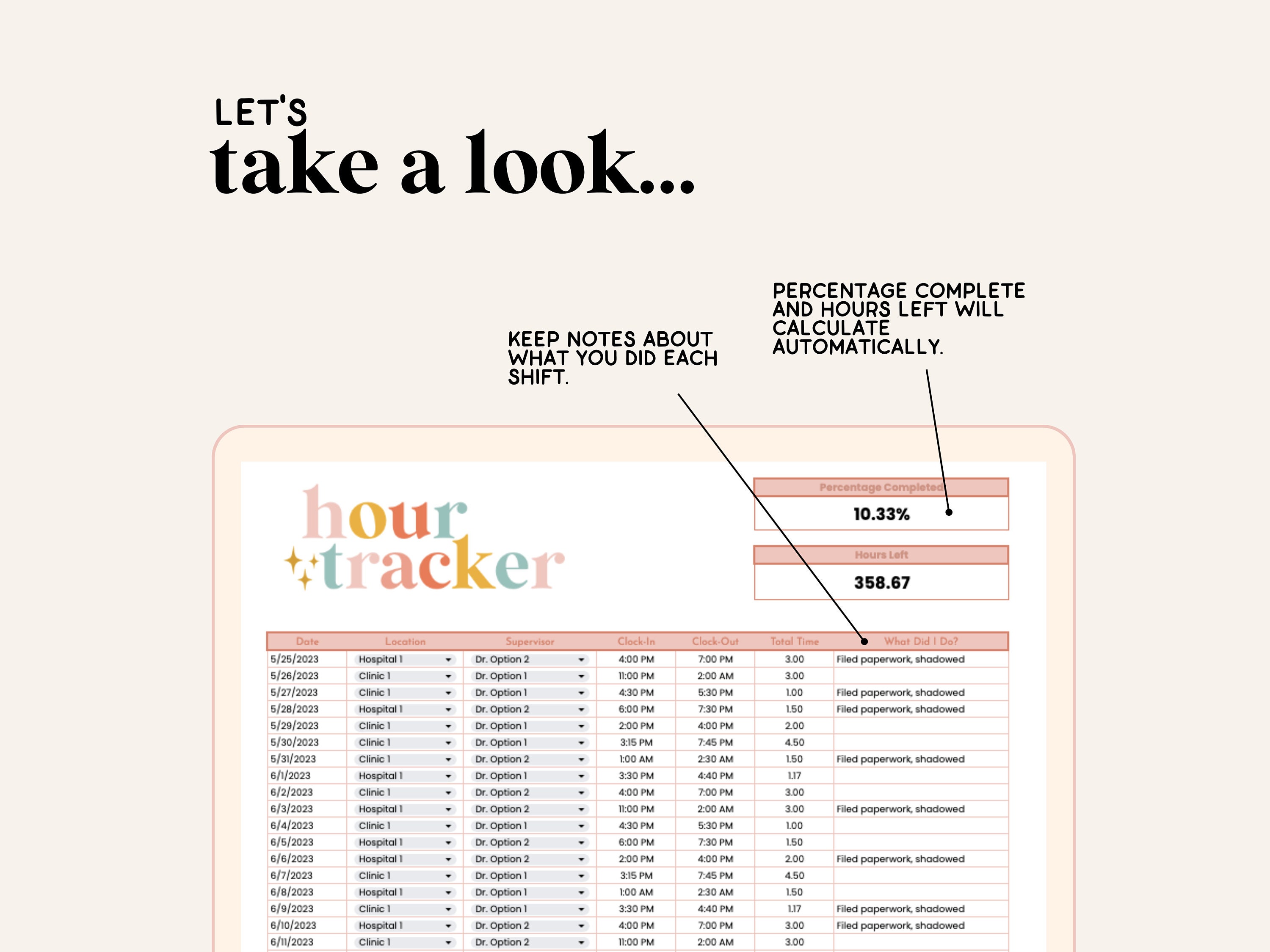 Shadowing Log Tracker | Clinical Supervision Hour Tracker | Internship ...