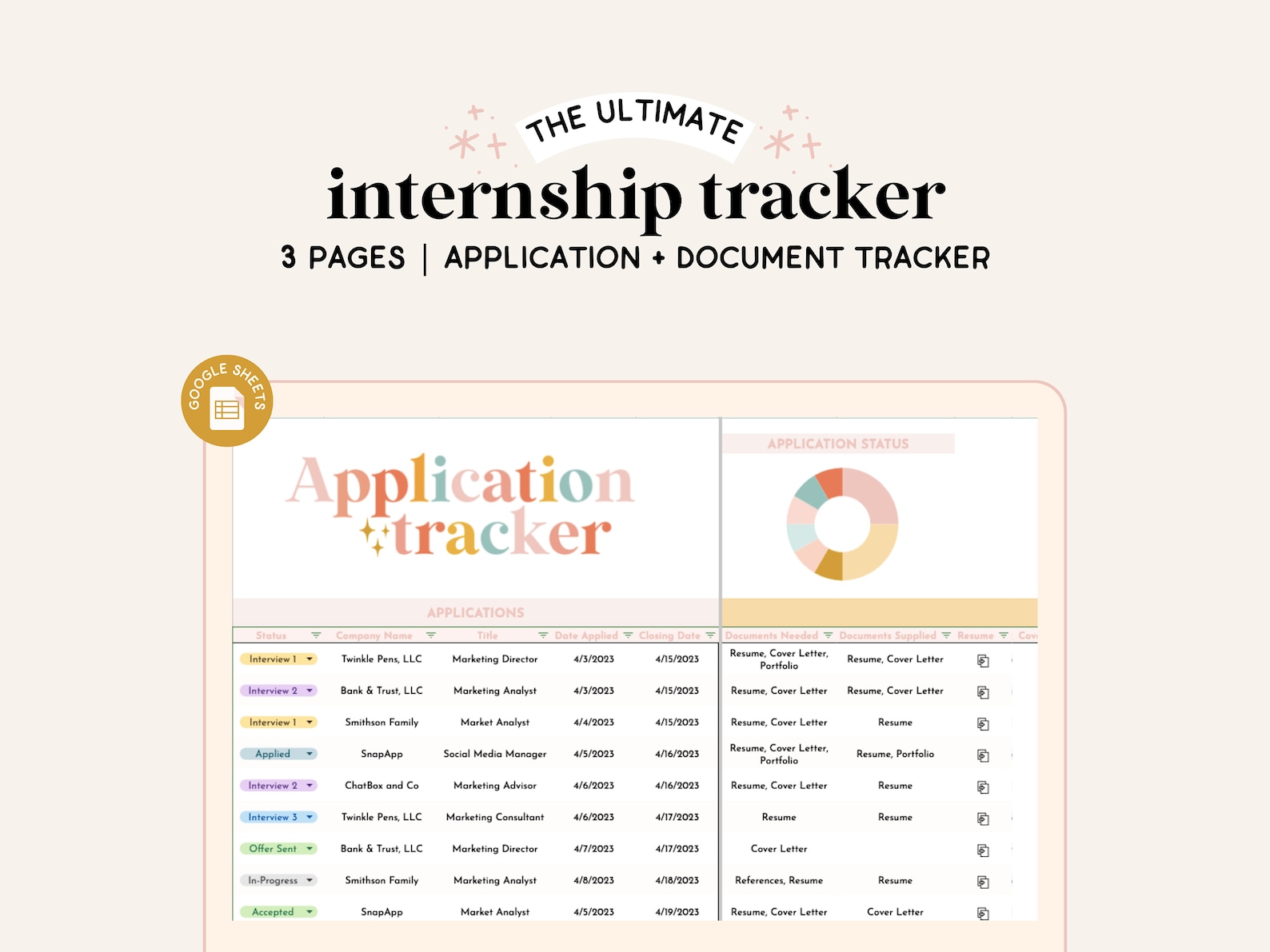 Internship Application Tracker Spreadsheet | Google Sheets | Job ...