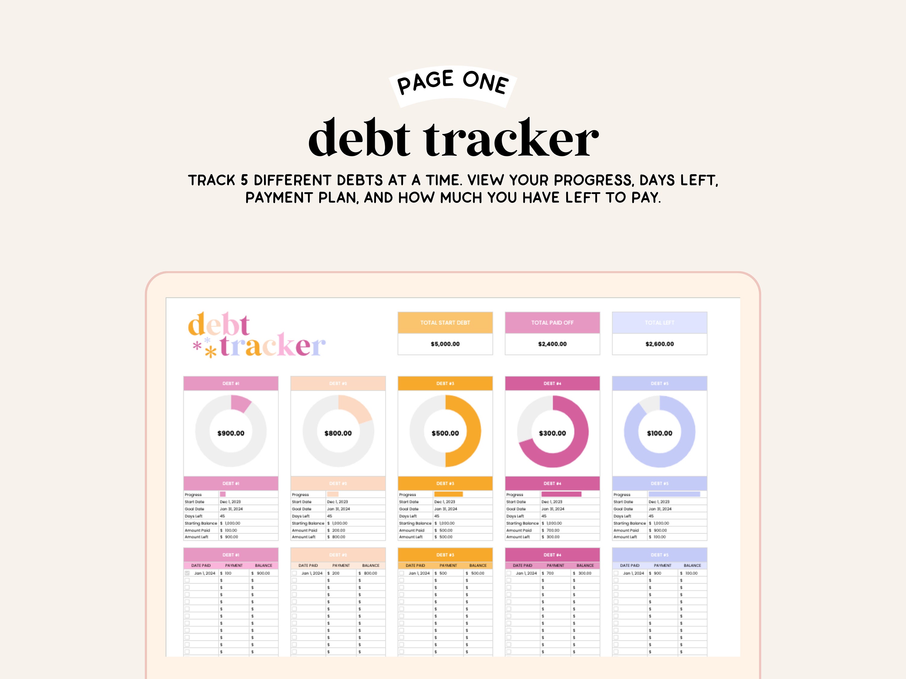 Debt Tracker | Google Spreadsheet | Debt Spreadsheet | Debt Google ...