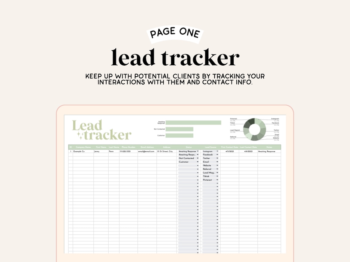Lead Tracker Spreadsheet | Google Sheets | Client Sales Tracker | Lead ...