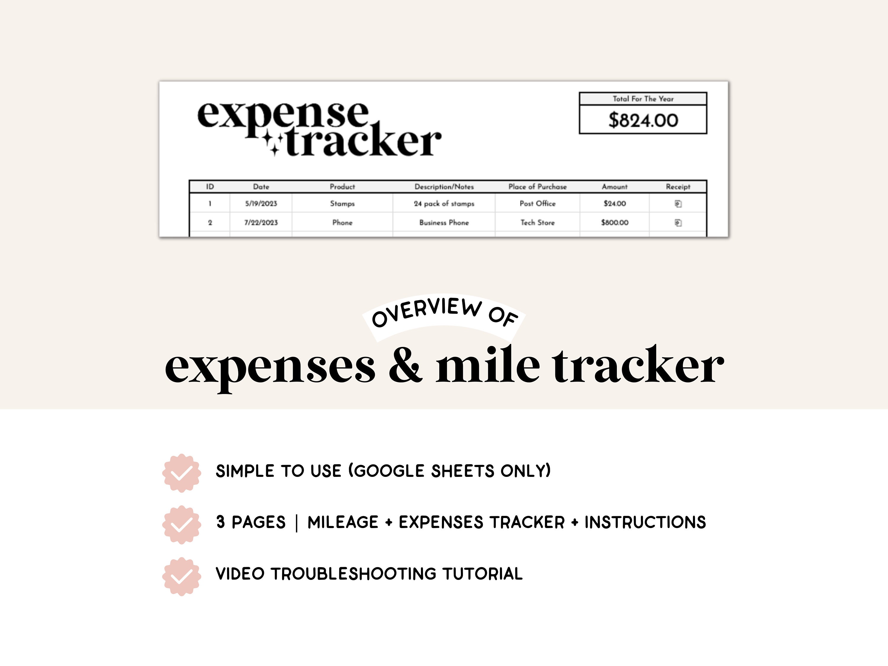 Expenses Spreadsheet | Google Sheets | Mile Tracker | Tax Deduction ...