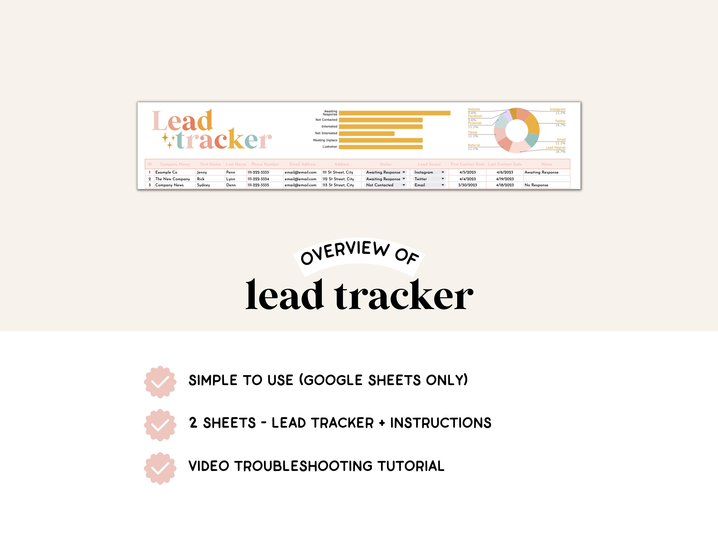 Lead Tracker Spreadsheet | Google Sheets | Client Sales Tracker | Lead ...