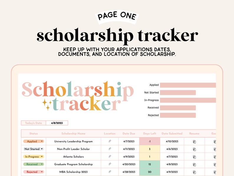 Scholarship Spreadsheet Google Sheets School Tracker - Etsy