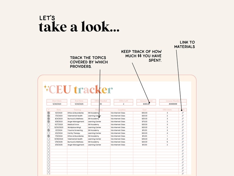 Continuing Education Spreadsheet | Google Sheets | CEU Tracker ...