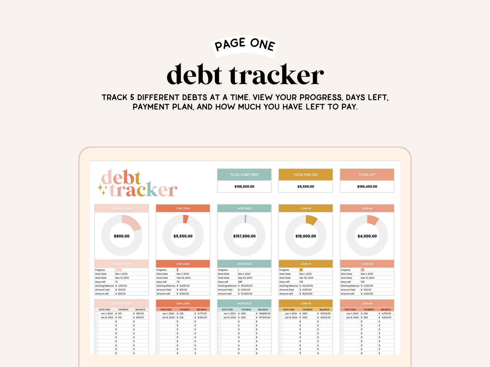 Debt Tracker | Google Spreadsheet | Debt Spreadsheet | Debt Google ...