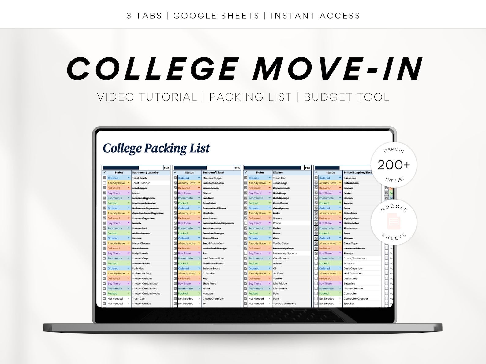 College Move in Checklist | College Move in Spreadsheet | Dorm ...