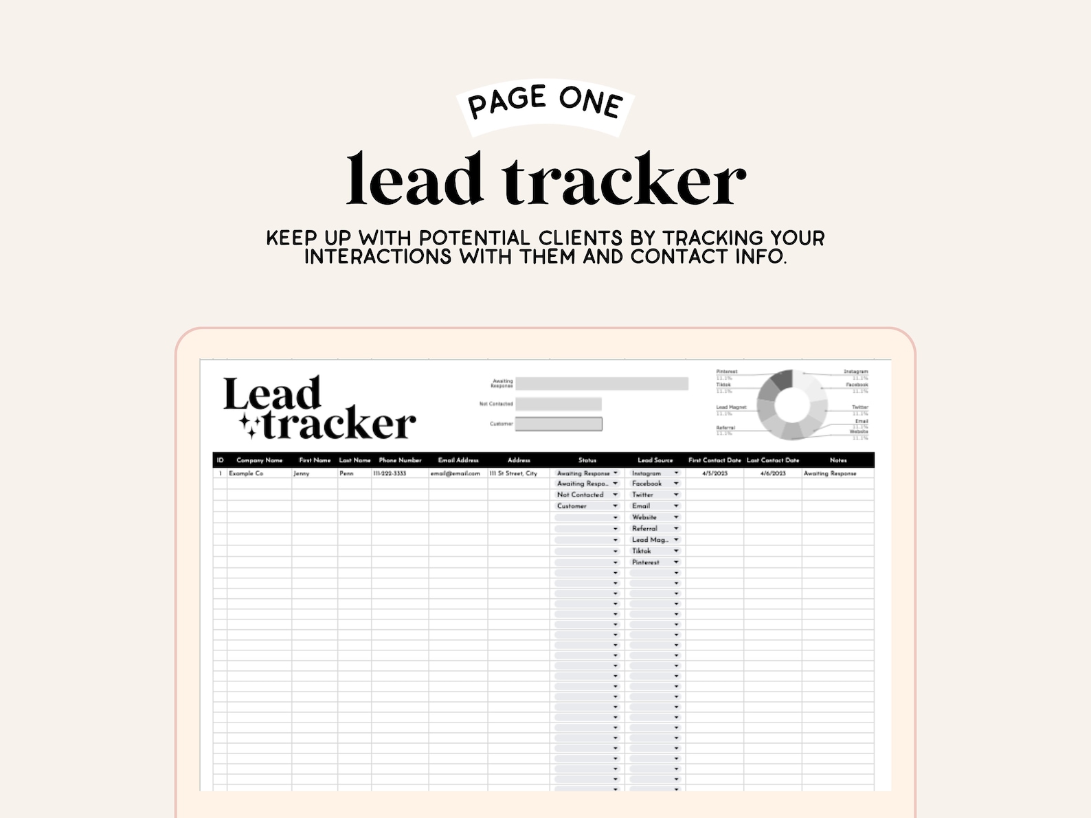 Lead Tracker Spreadsheet Google Sheets Client Sales Tracker Lead ...