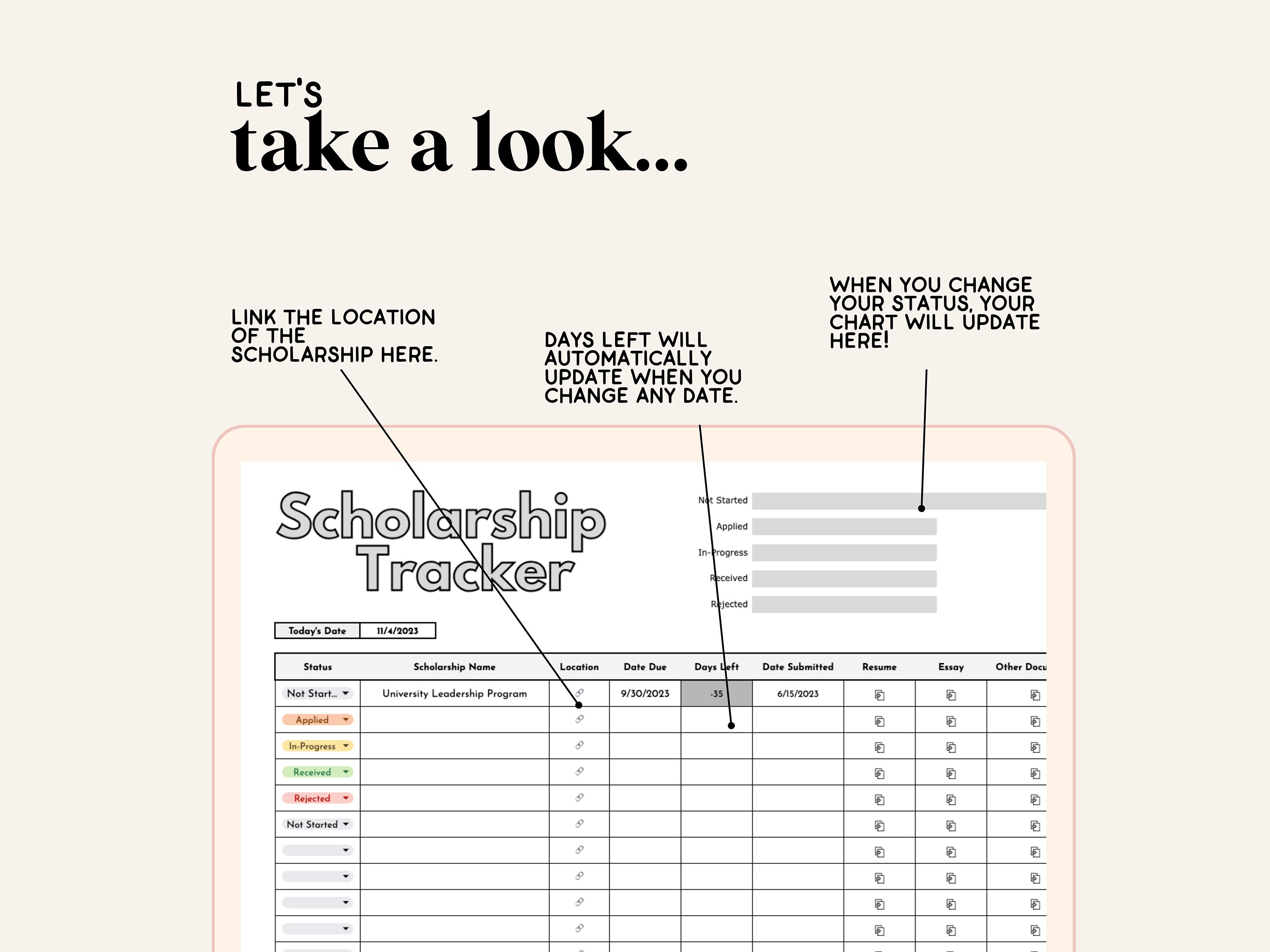 Scholarship Spreadsheet | Google Sheets | School Tracker | School ...