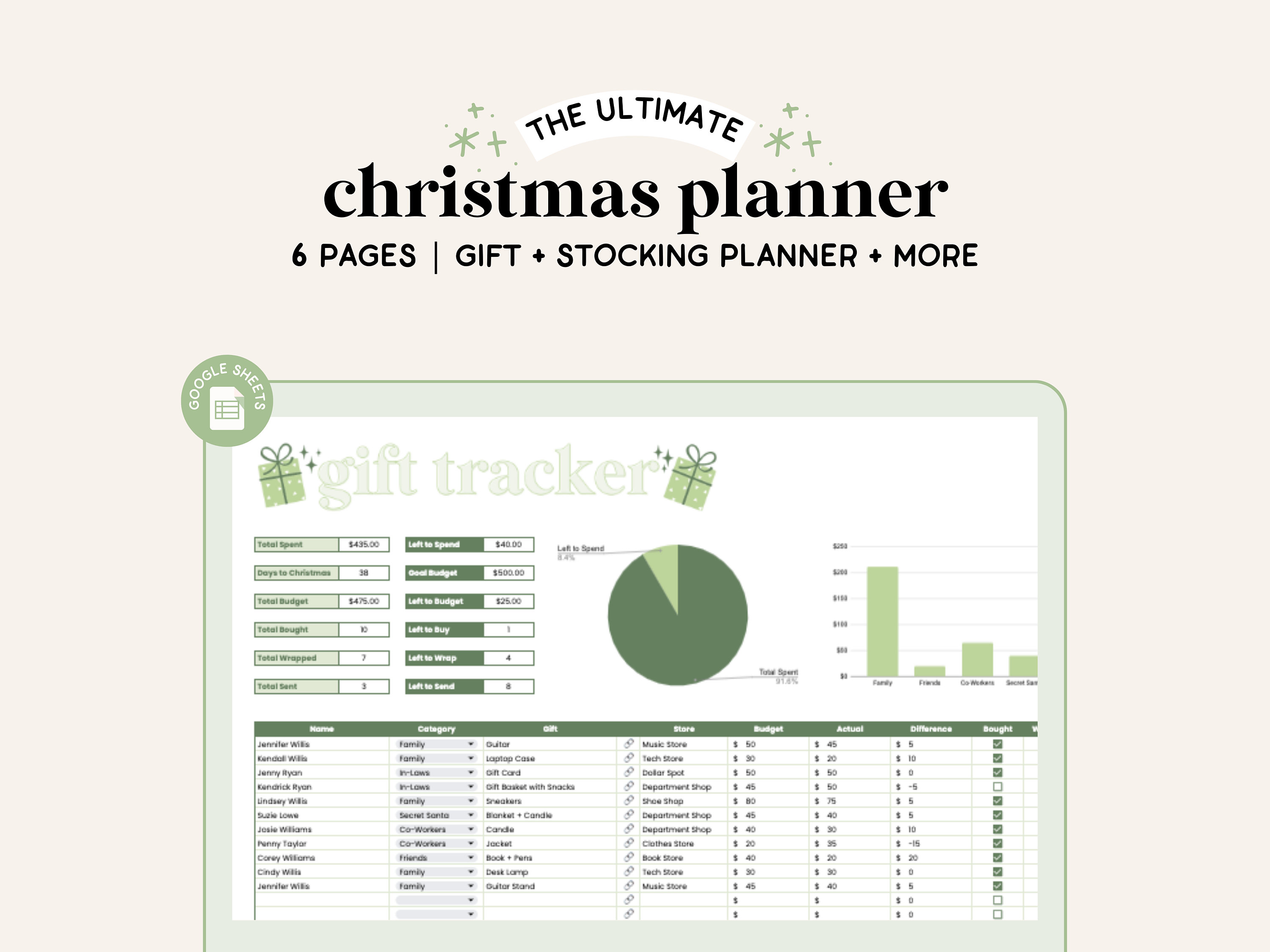 Christmas Planner Spreadsheet | Google Sheet Christmas Tracker ...