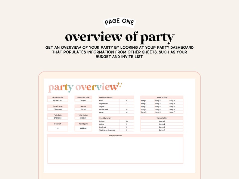 Party Planning Spreadsheet | Google Sheets Party Planner | Event ...