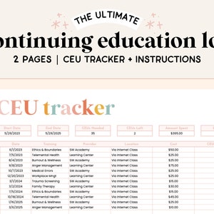 Continuing Education Spreadsheet Google Sheets CEU Tracker - Etsy