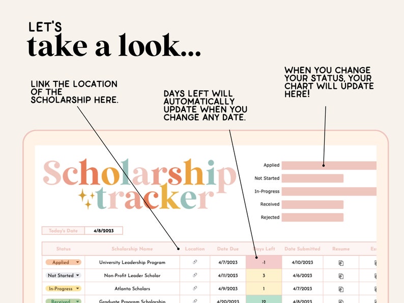 Scholarship Spreadsheet Google Sheets School Tracker - Etsy