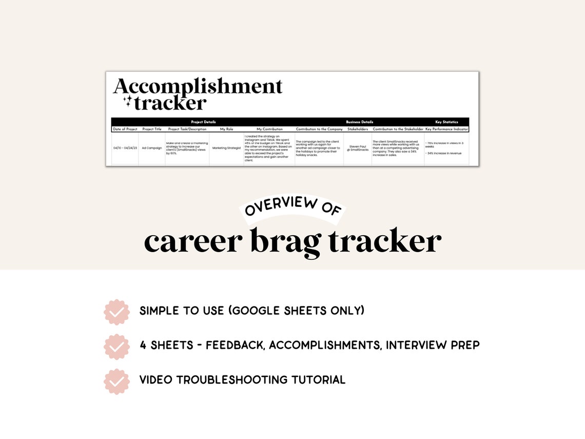 Brag Sheet Spreadsheet Google Sheets Accomplishment - Etsy
