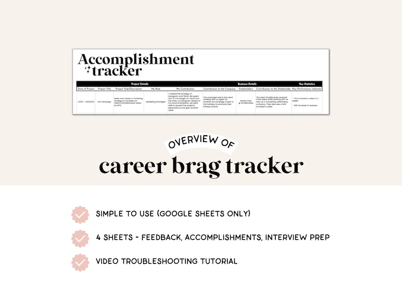 Brag Sheet Spreadsheet | Google Sheets | Accomplishment Tracker ...