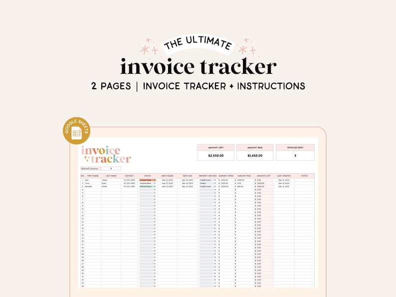 Invoice Spreadsheet | Invoice Tracker | Invoice Tracking | Invoice ...