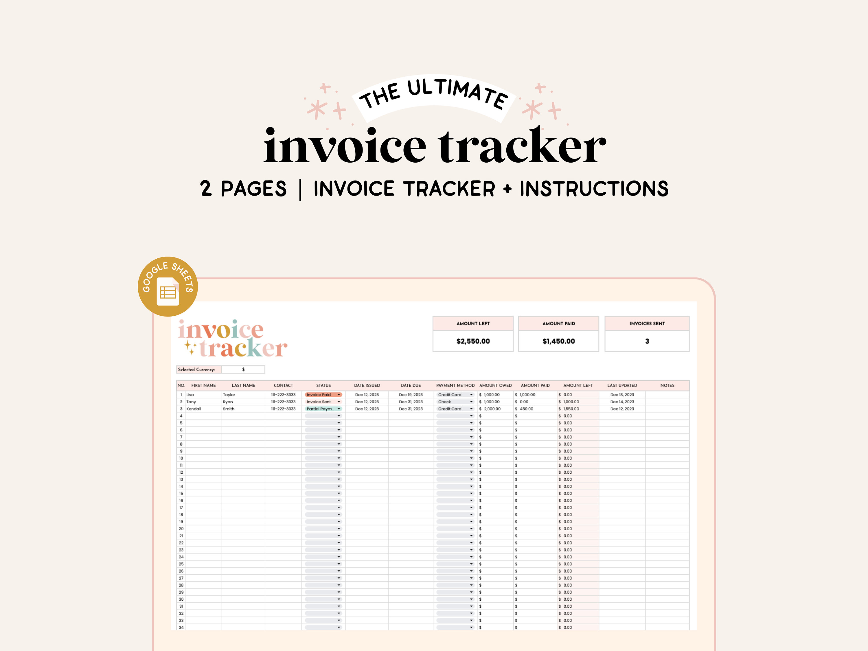 Invoice Spreadsheet | Invoice Tracker | Invoice Tracking | Invoice ...