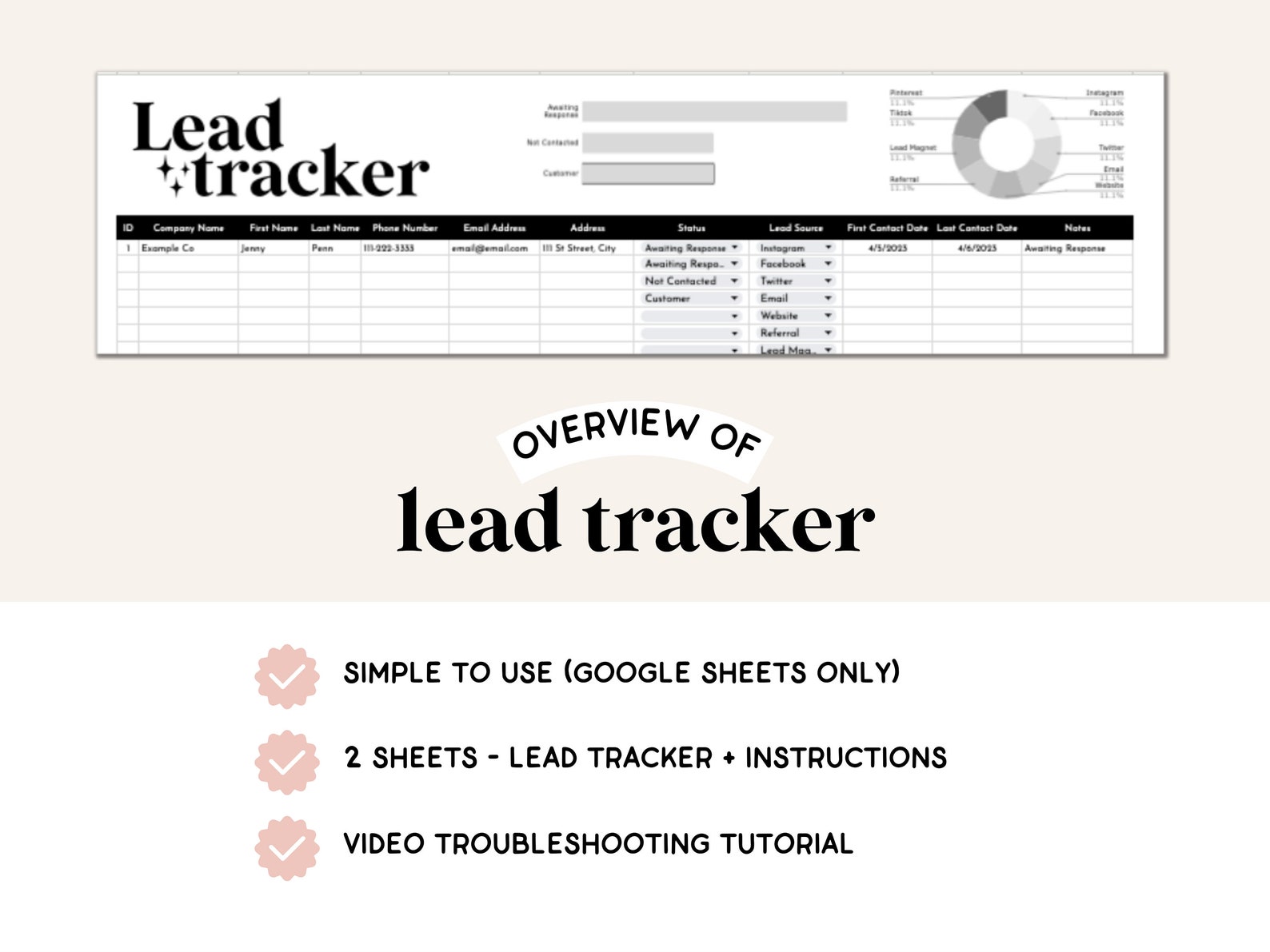 Lead Tracker Spreadsheet | Google Sheets | Client Sales Tracker | Lead ...