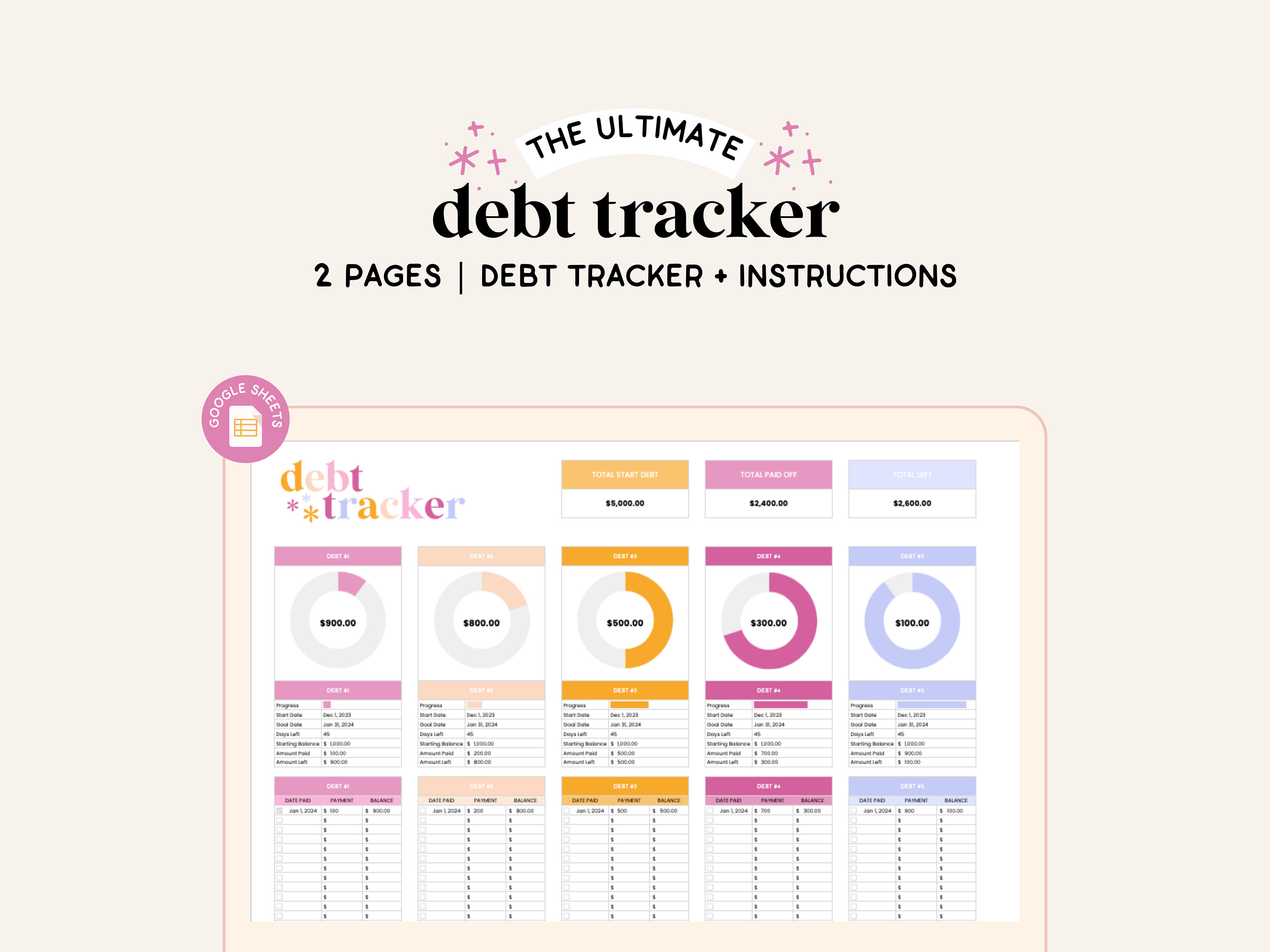 Debt Tracker | Google Spreadsheet | Debt Spreadsheet | Debt Google ...