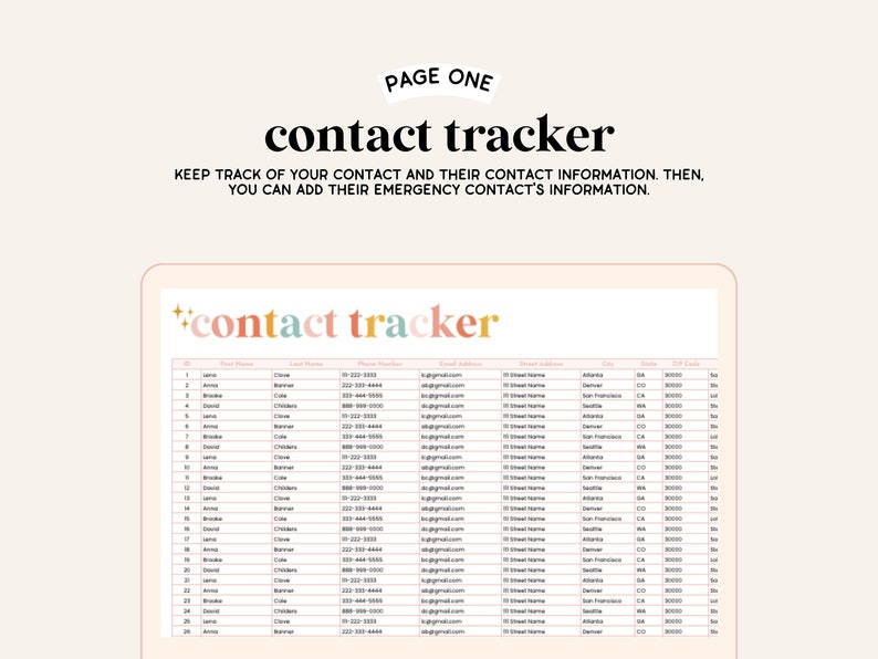 Contact List Template | Address Book List | Contact Information ...