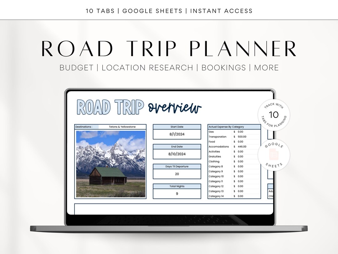 Road Trip Spreadsheet | Google Spreadsheet Travel Itinerary | Road Trip ...