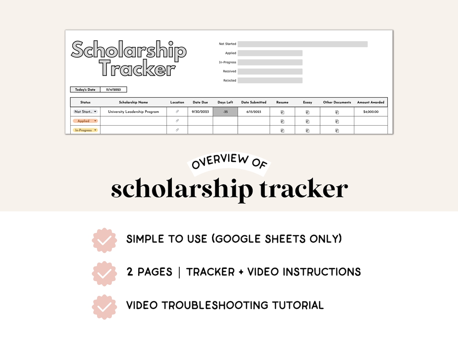 Scholarship Spreadsheet | Google Sheets | School Tracker | School ...