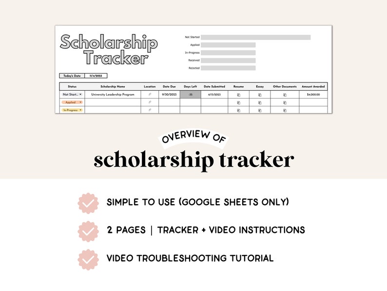 Scholarship Spreadsheet | Google Sheets | School Tracker | School ...