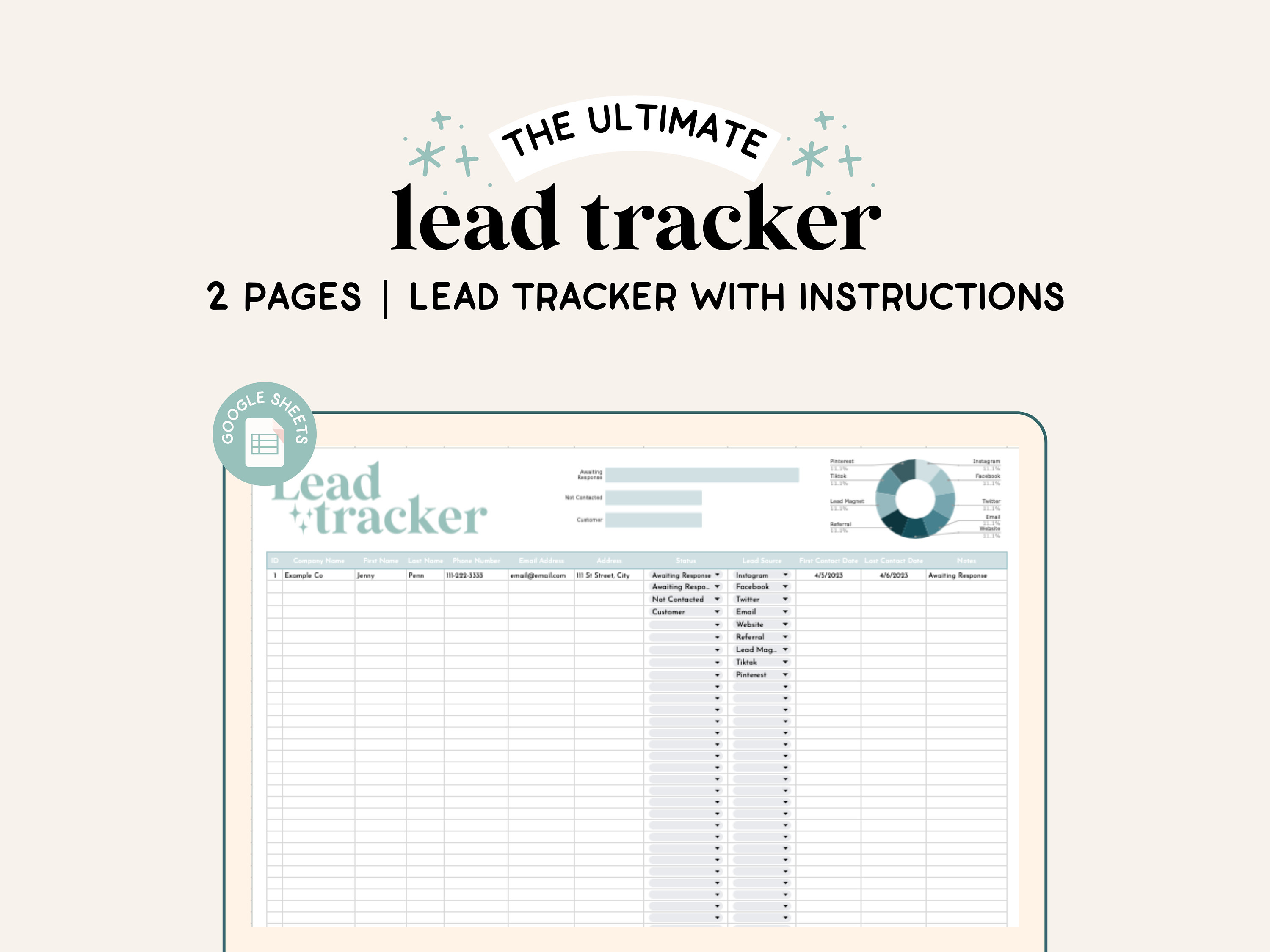 Lead Tracker Spreadsheet | Google Sheets | Client Sales Tracker | Lead ...