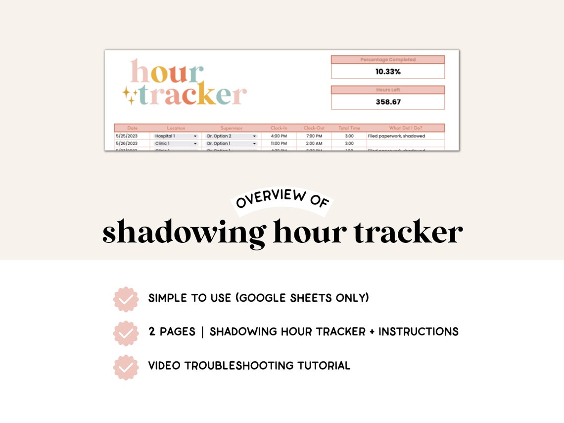 Shadowing Log Tracker | Clinical Supervision Hour Tracker | Interning ...