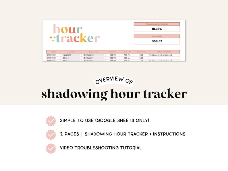 Shadowing Log Tracker | Clinical Supervision Hour Tracker | Interning ...