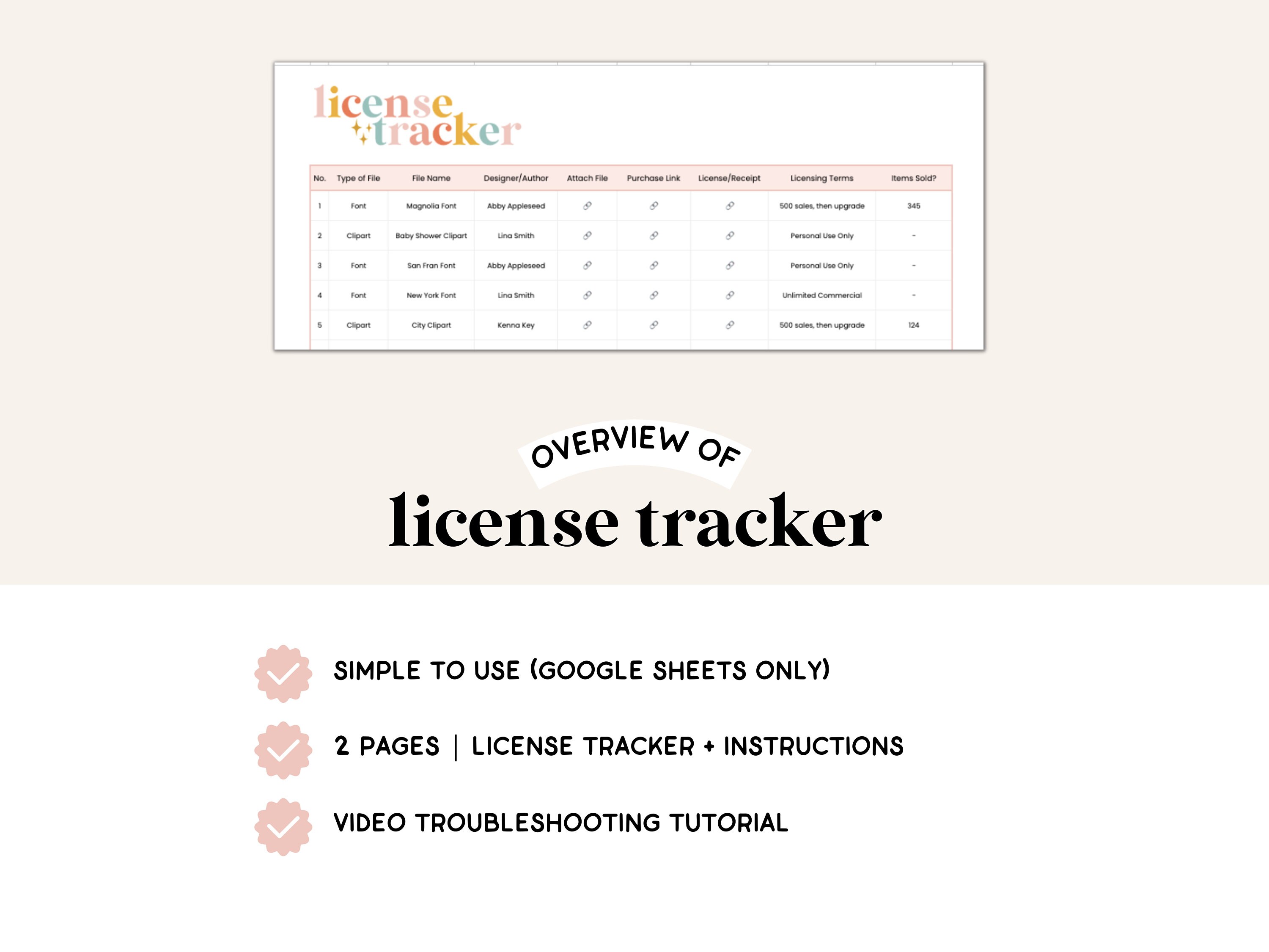 Licensing Spreadsheet | Track Your Licenses | Font License | Clipart ...