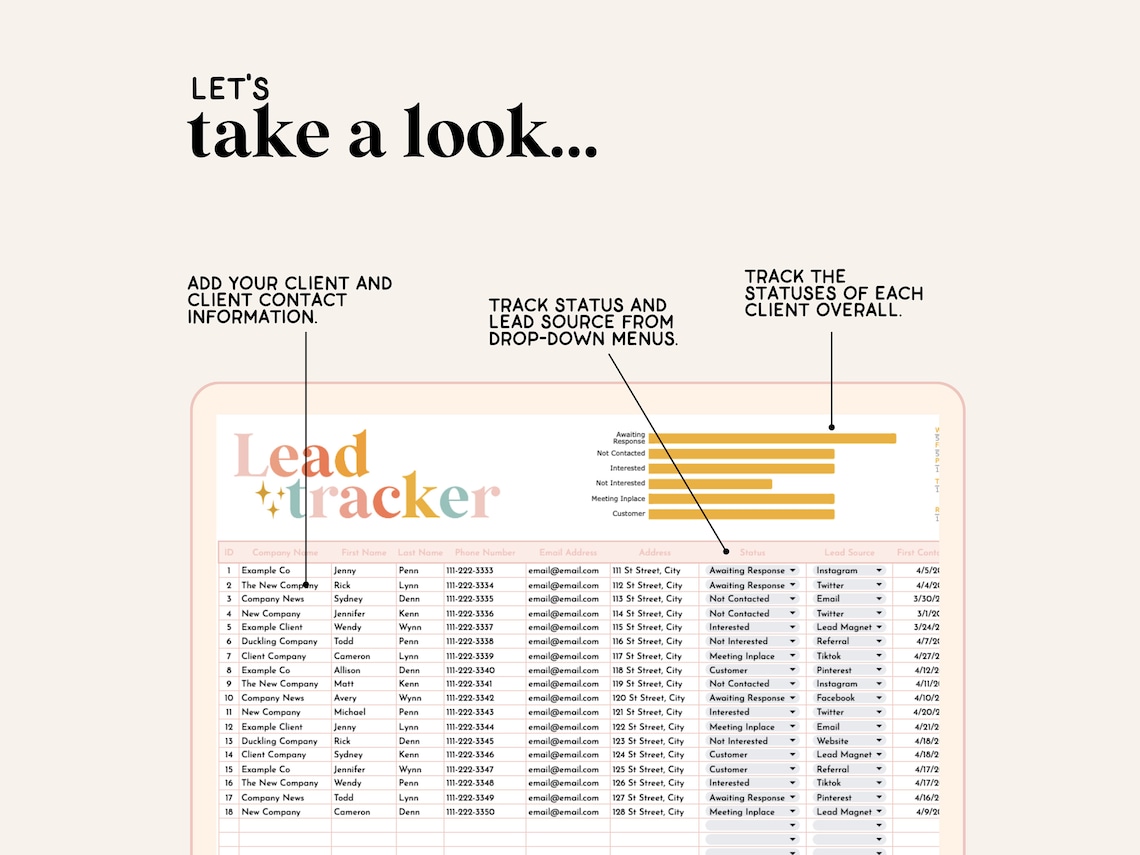 Lead Tracker Spreadsheet Google Sheets Client Sales Tracker Lead ...