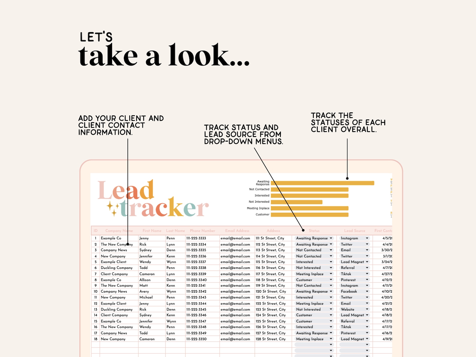 Lead Tracker Spreadsheet | Google Sheets | Client Sales Tracker | Lead ...