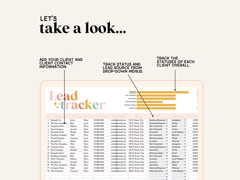 Lead Tracker Spreadsheet | Google Sheets | Client Sales Tracker | Lead ...