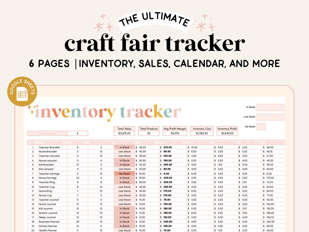 Craft Fair Tracker Craft Vendor Spreadsheet Craft Market - Etsy