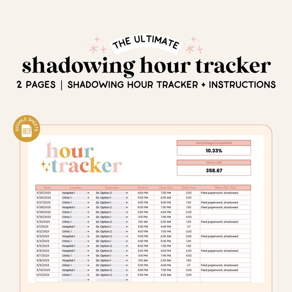Clinical Hours Tracker Spreadsheet - Etsy