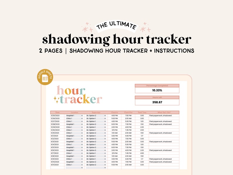 Shadowing Log Tracker | Clinical Supervision Hour Tracker | Interning ...