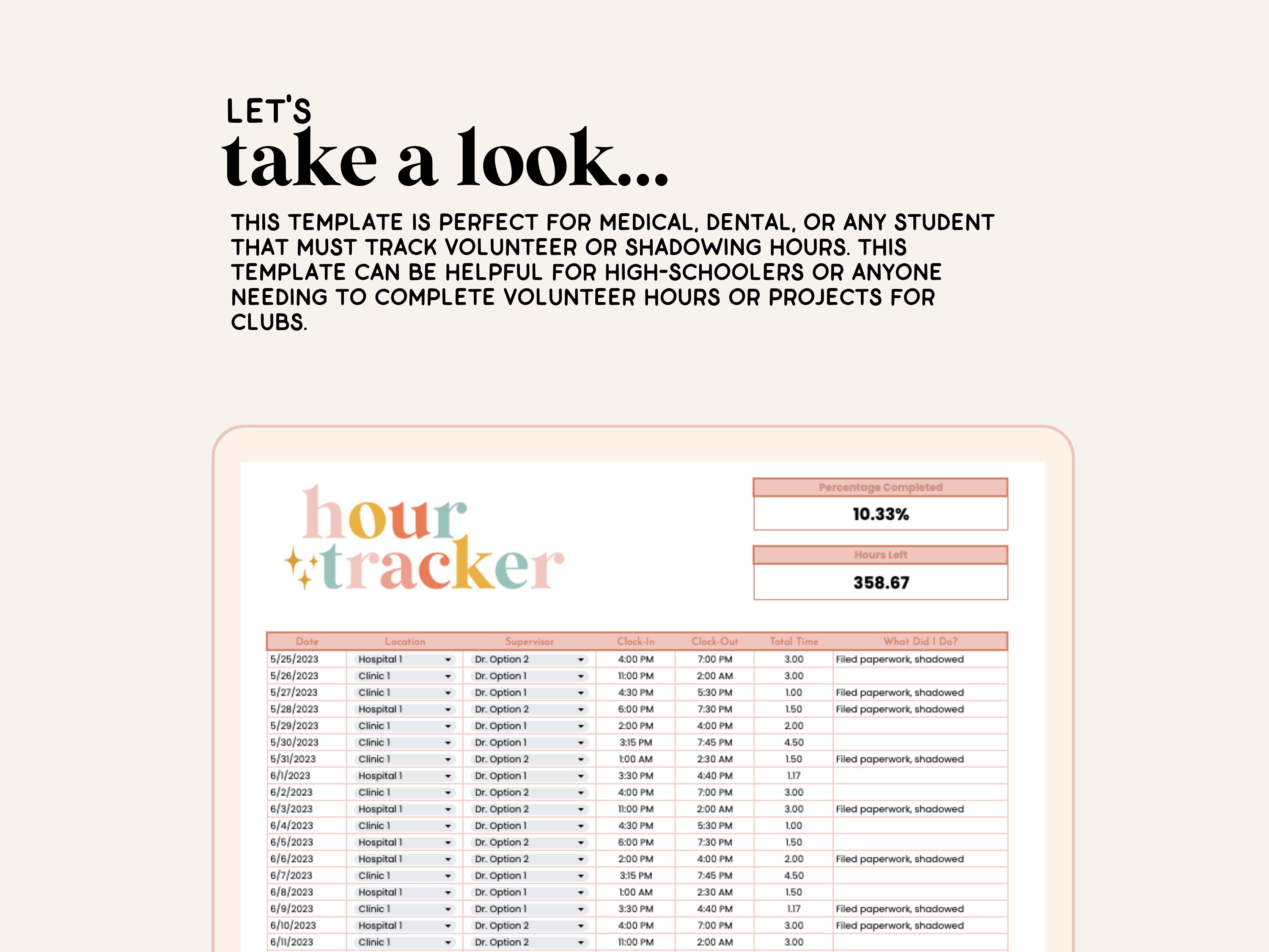 Shadowing Log Tracker | Clinical Supervision Hour Tracker | Internship ...